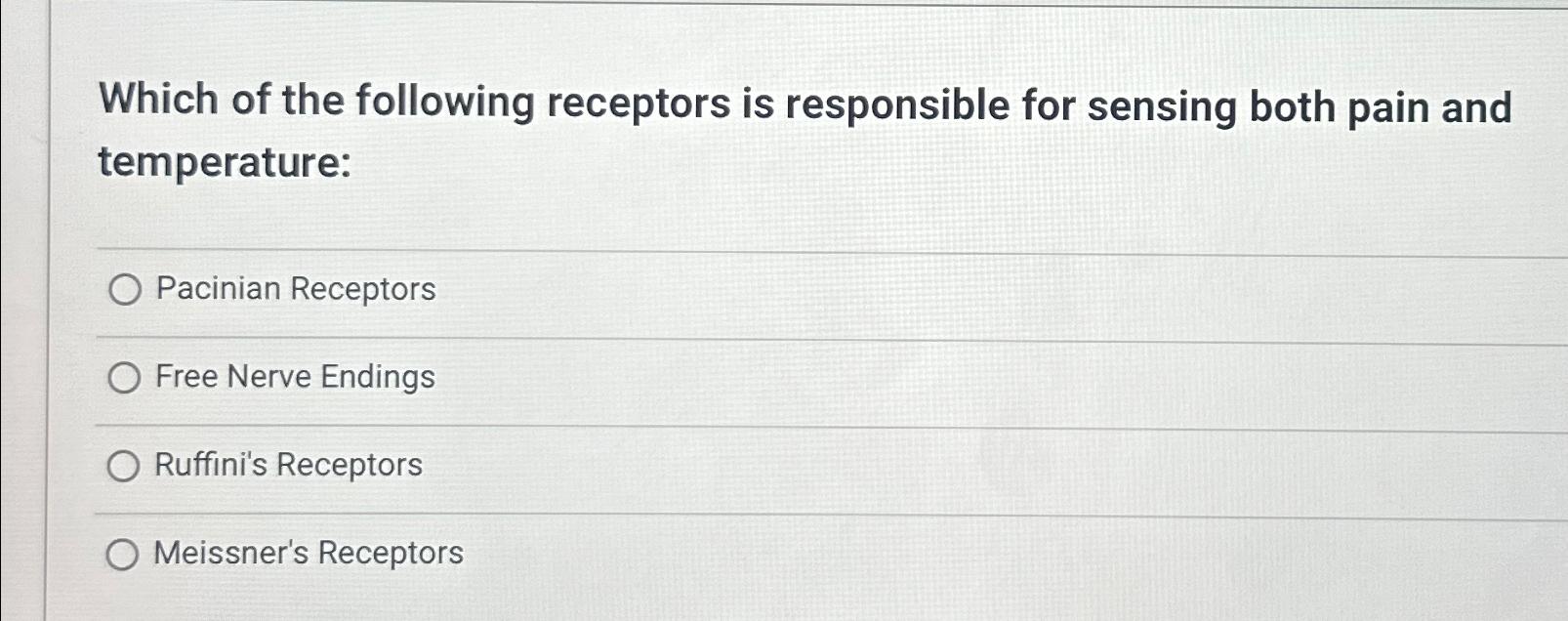 Solved Which of the following receptors is responsible for | Chegg.com