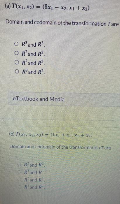 Solved Find the domain and codomain of the transformatir | Chegg.com