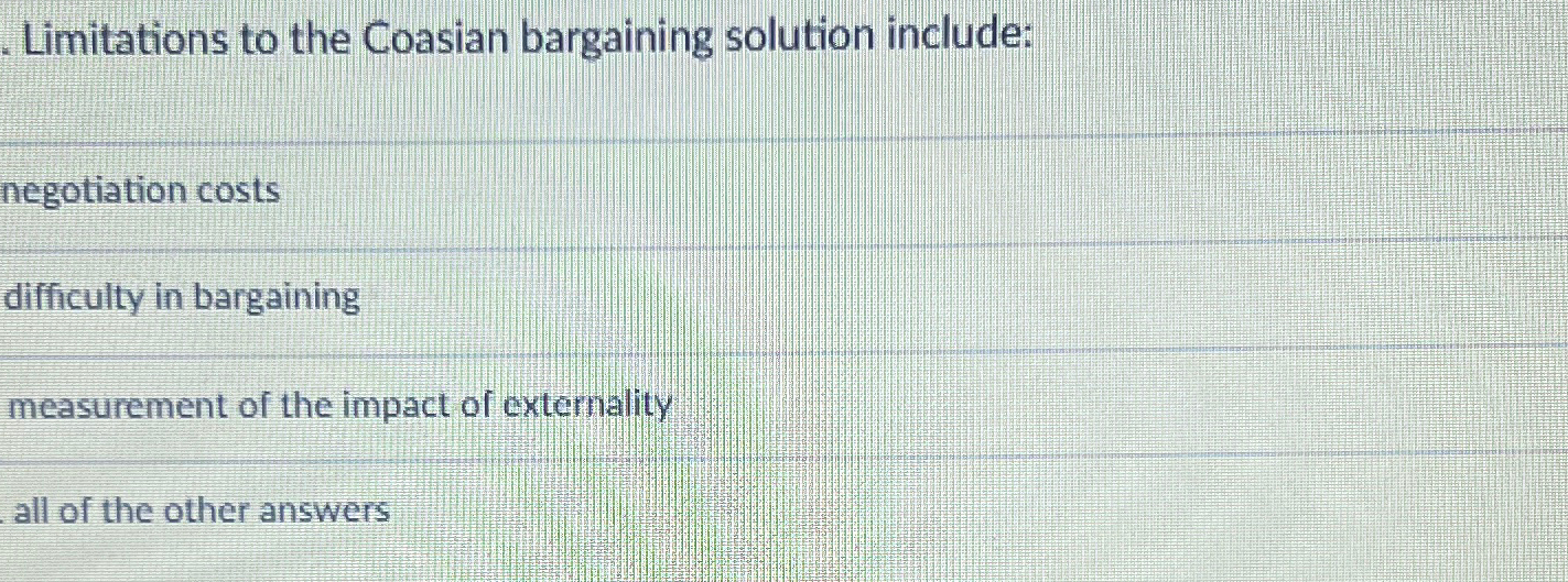 Solved Limitations to the Coasian bargaining solution | Chegg.com