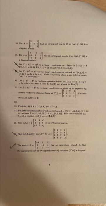 Solved 20. For A=⎣⎡a11131113⎦⎤ finel as erthogonal matric Q= | Chegg.com