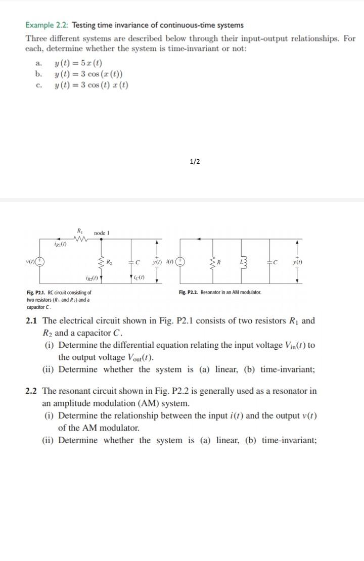 Solved Example 2.2: Testing time invariance of | Chegg.com