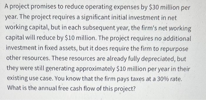 Solved A project promises to reduce operating expenses by | Chegg.com