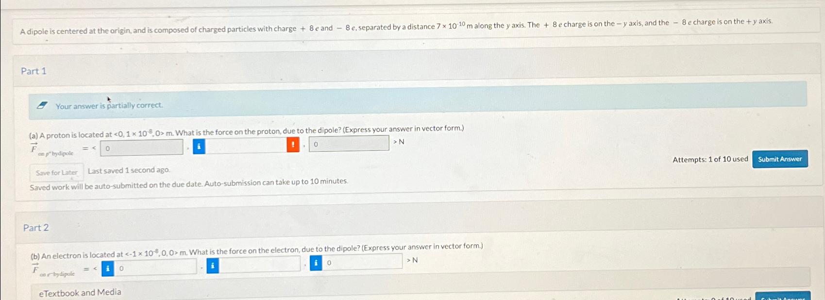 Solved Part 1Your answer is partially correct.(a) ﻿A proton | Chegg.com