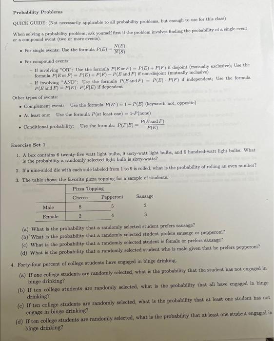 Solved Probability Problems QUICK GUIDE: (Not necessarily | Chegg.com