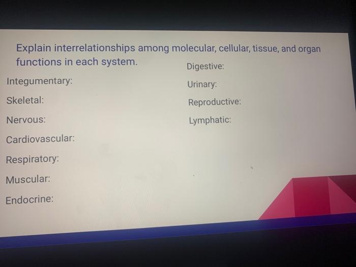 Solved Explain interrelationships among molecular, cellular, | Chegg.com