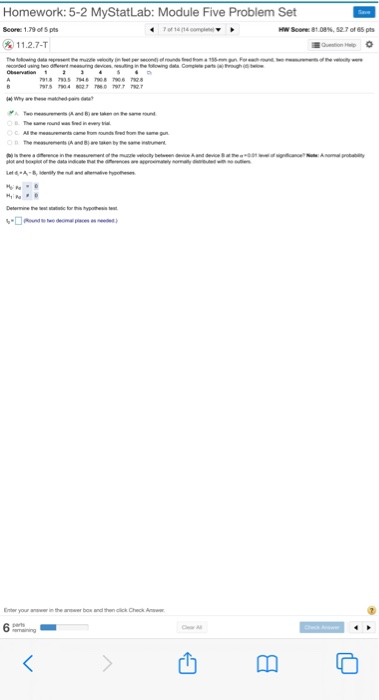 Homework: 5-2 MyStatLab: Module Five Problem Set W | Chegg.com