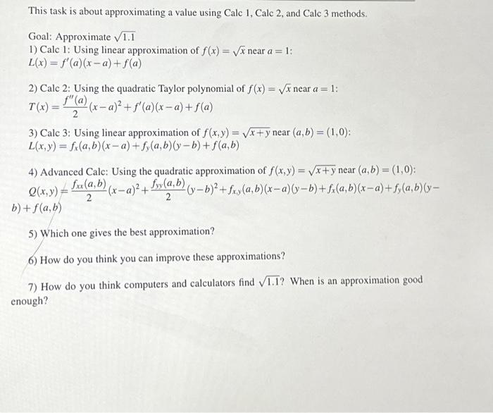 Solved This task is about approximating a value using Calc | Chegg.com