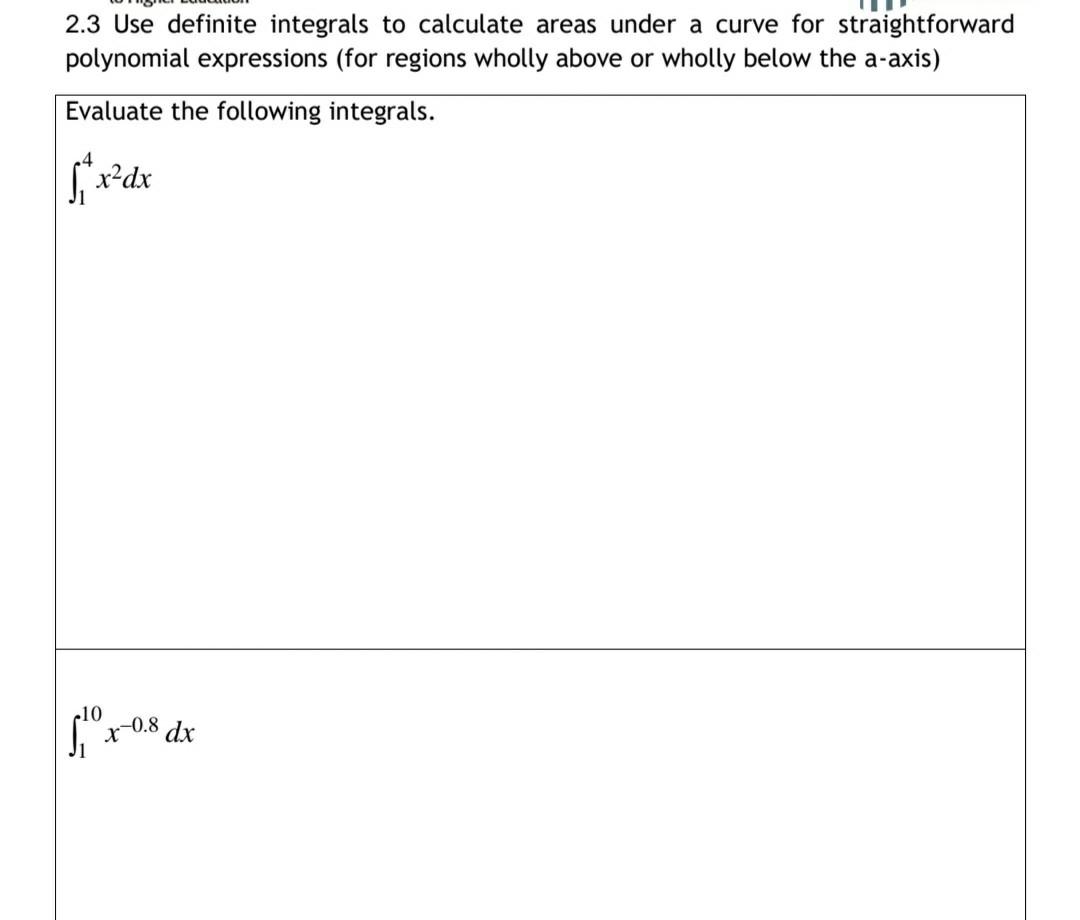 Solved 2.3 Use definite integrals to calculate areas under a | Chegg.com