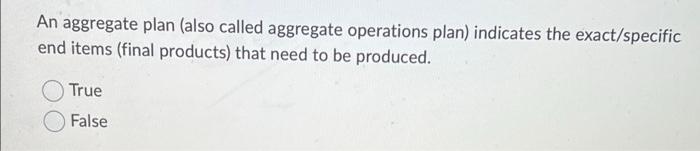Solved An aggregate plan (also called aggregate operations | Chegg.com