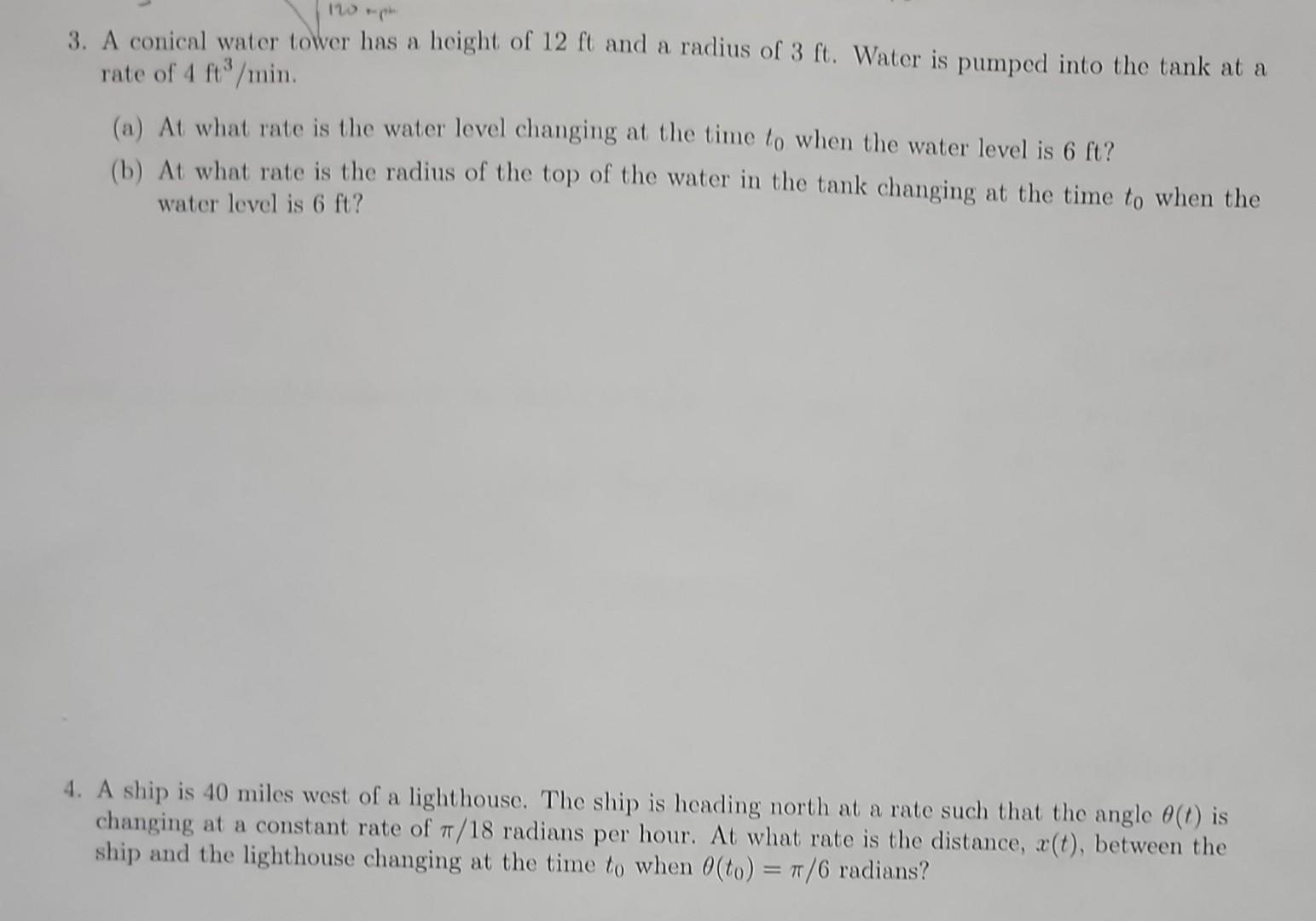 Solved 3. A conical water tower has a height of 12ft and a | Chegg.com