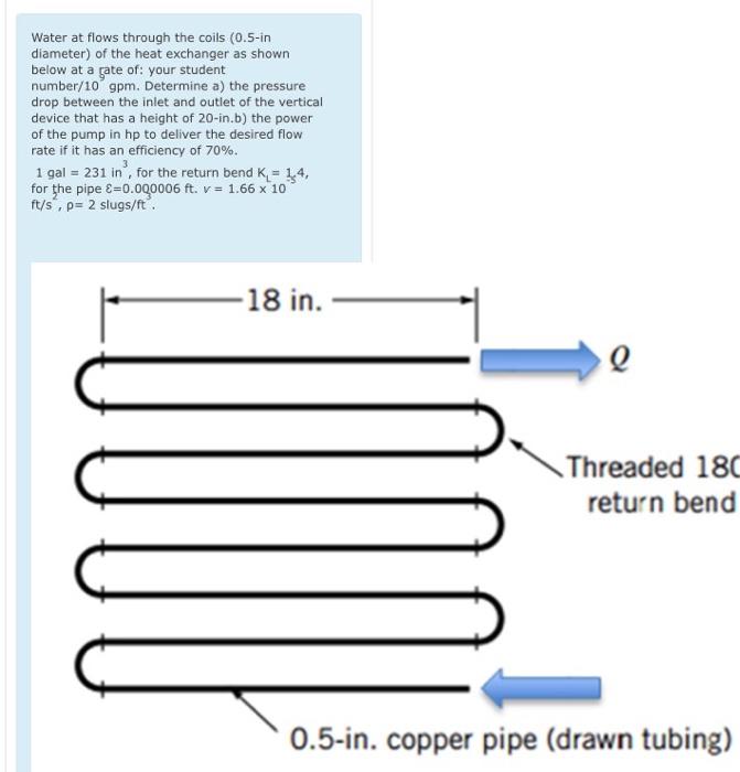 Solved Water at flows through the coils (0.5-in diameter) of | Chegg.com