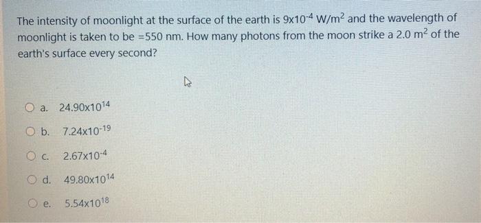 Solved The intensity of moonlight at the surface of the | Chegg.com