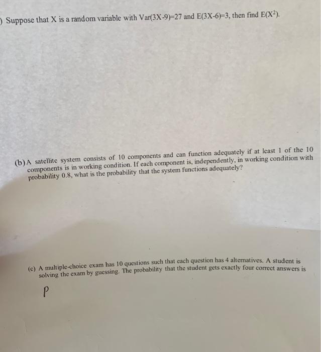 Solved Suppose that X is a random variable with Var(3X−9)=27 | Chegg.com