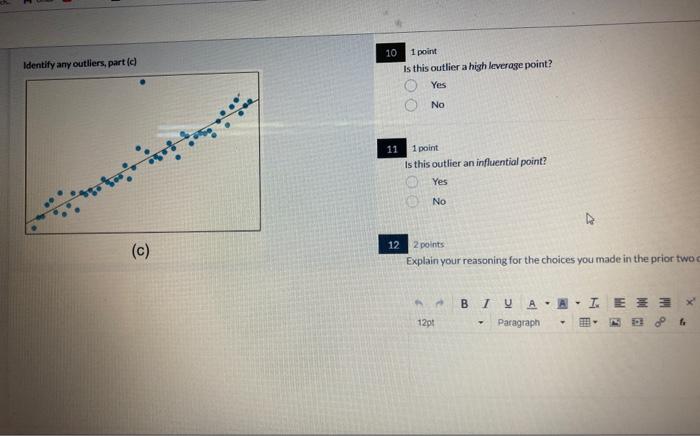 Solved is the outlier a high leverage point? (Yes or No)is | Chegg.com