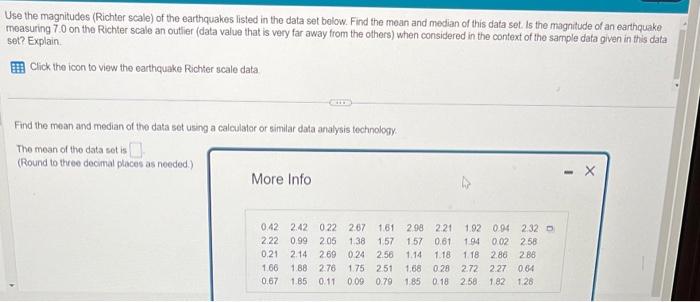 Solved Use the magnitudes (Richter scale) of the earthquakes | Chegg.com