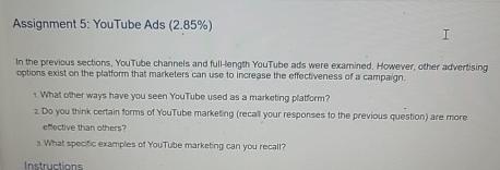 Solved Assignment 5: YouTube Ads (2.85%)In the previous | Chegg.com