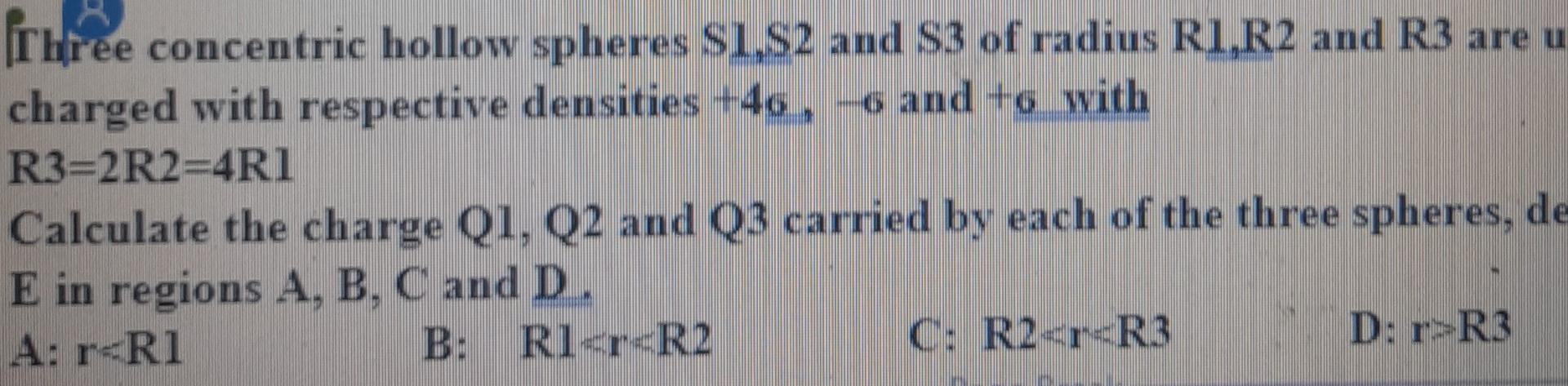 Solved Three concentric hollow spheres S1,S2 and 53 of | Chegg.com