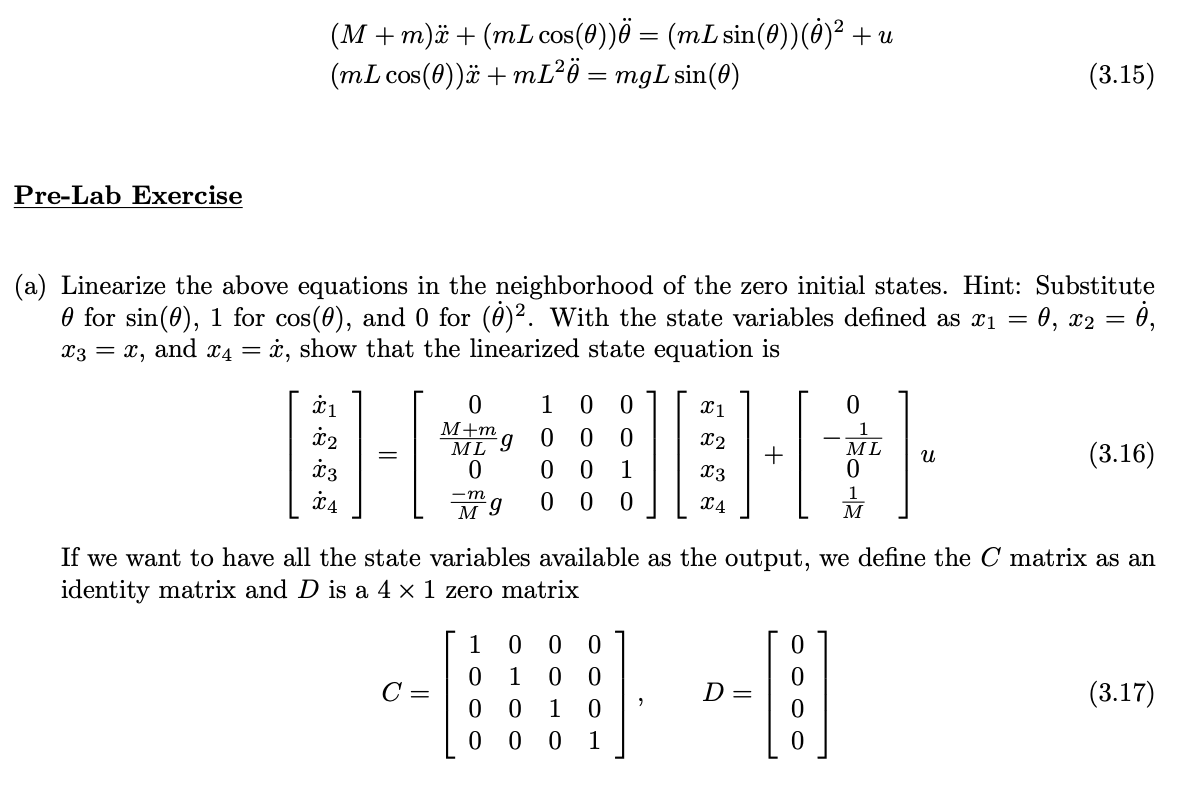 Solved The equations that need to be linearized are at the | Chegg.com