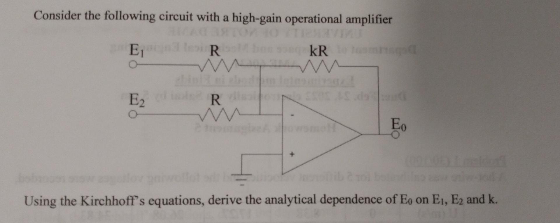 Solved Consider the following circuit with a high-gain | Chegg.com