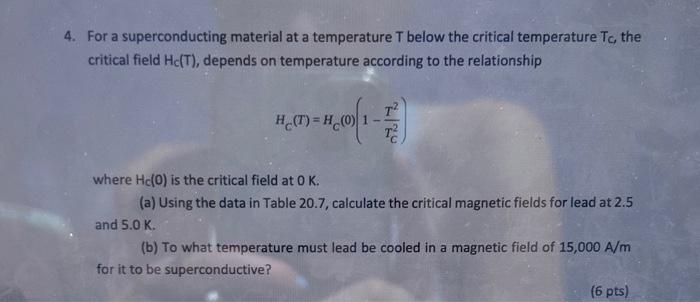 Solved For a superconducting material at a temperature T | Chegg.com