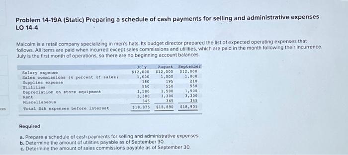 Solved Problem 14-19A (Static) Preparing a schedule of cash | Chegg.com
