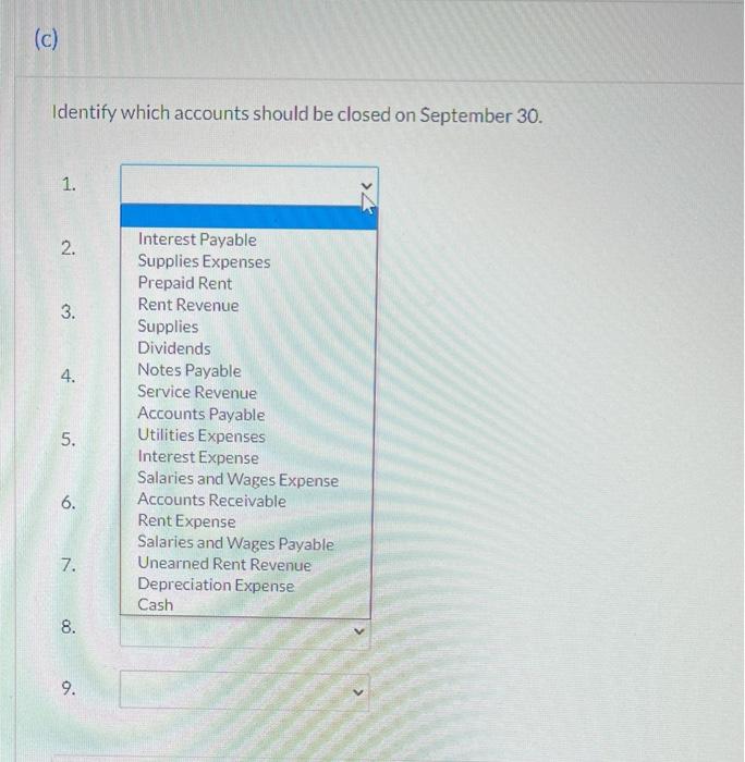 Solved Identify which accounts should be closed on September | Chegg.com