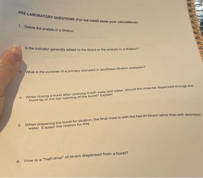 Solved PRE-LABORATORY QUESTIONS (For full credit show your | Chegg.com