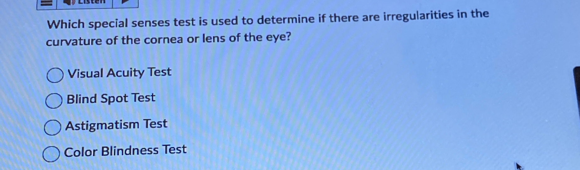 Solved Which special senses test is used to determine if | Chegg.com