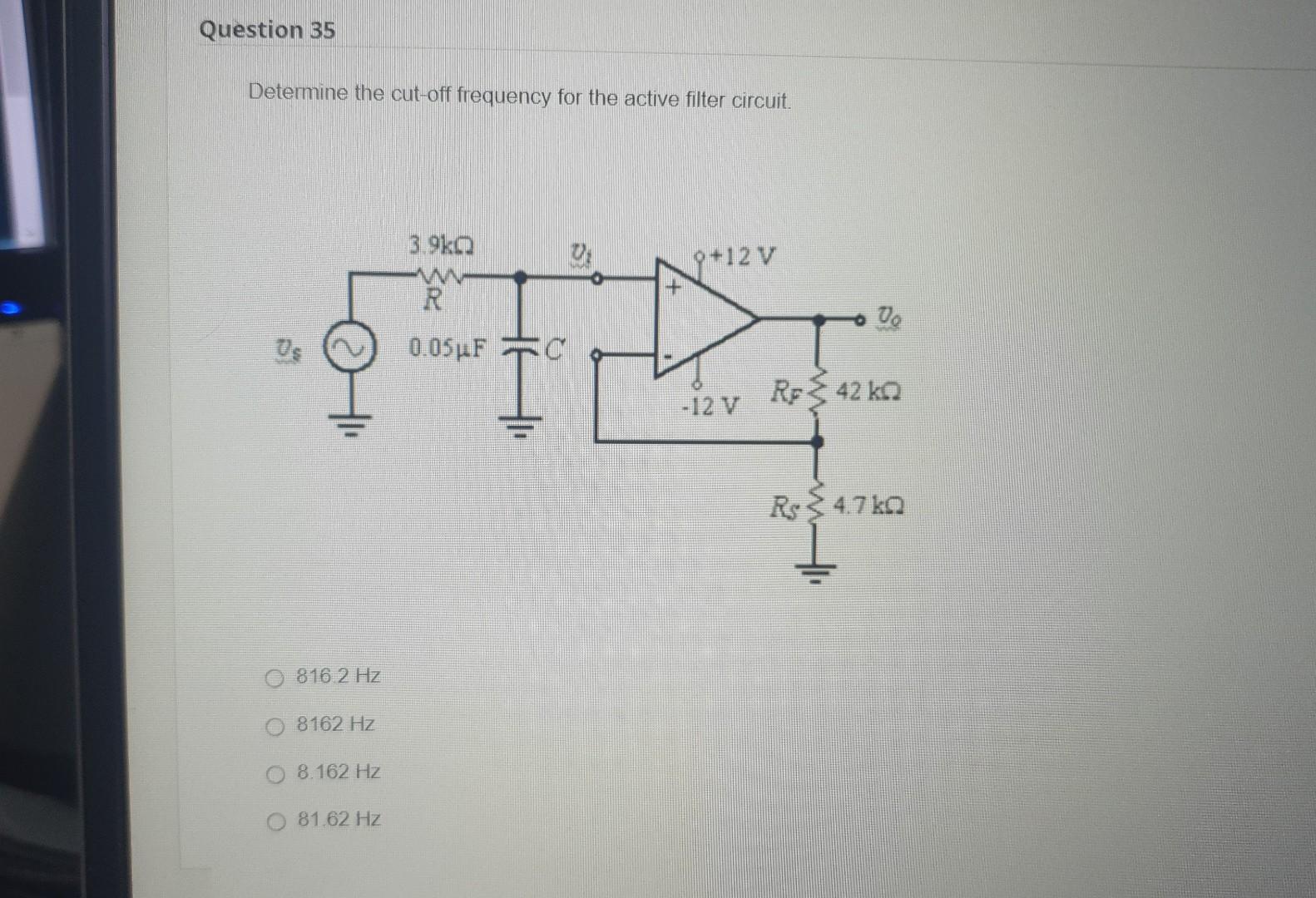 Solved Determine the cut-off frequency for the active filter | Chegg.com