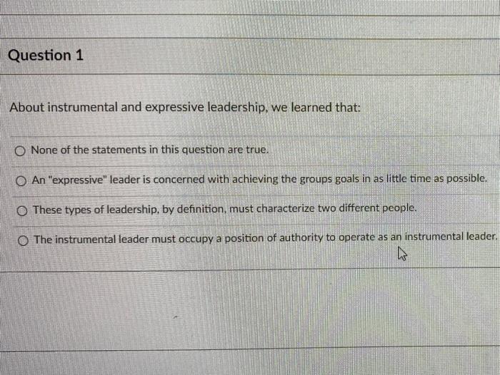 Solved Question 1 About instrumental and expressive | Chegg.com