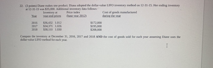 Solved 22. 3 points) Diane makes one product. Diana adopted | Chegg.com