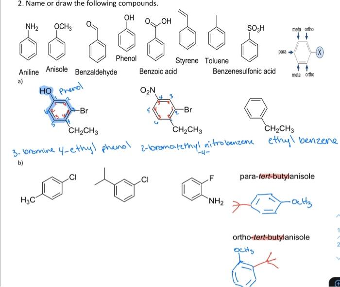 Solved 2. Name or draw the following compounds. Aniline | Chegg.com