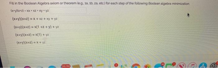 Solved Fill In The Boolean Algebra Axiom Or Theorem Te 9