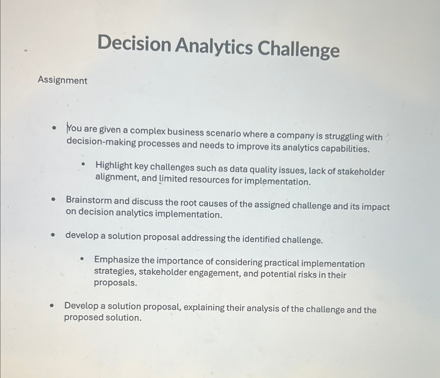 Solved Decision Analytics ChallengeAssignmentYou are given a | Chegg.com