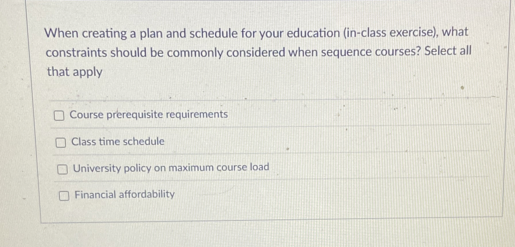 Solved When creating a plan and schedule for your education | Chegg.com