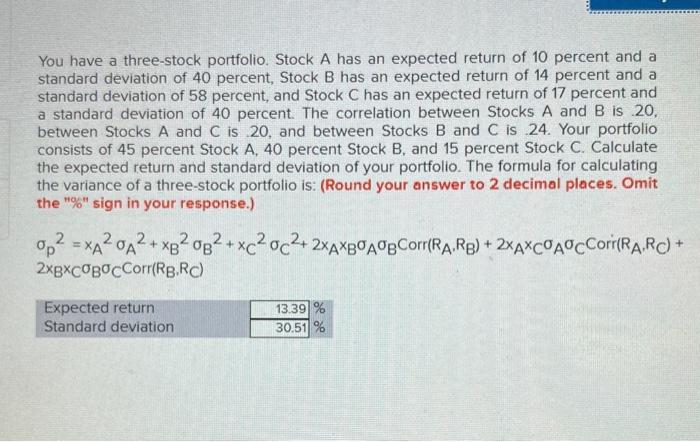Solved You have a three-stock portfolio. Stock A has an | Chegg.com