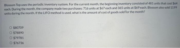 Solved Blossom Top uses the periodic inventory system. For | Chegg.com