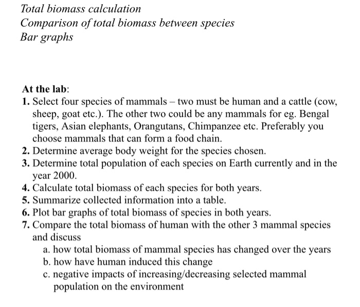 Solved Total biomass calculation Comparison of total biomass | Chegg.com