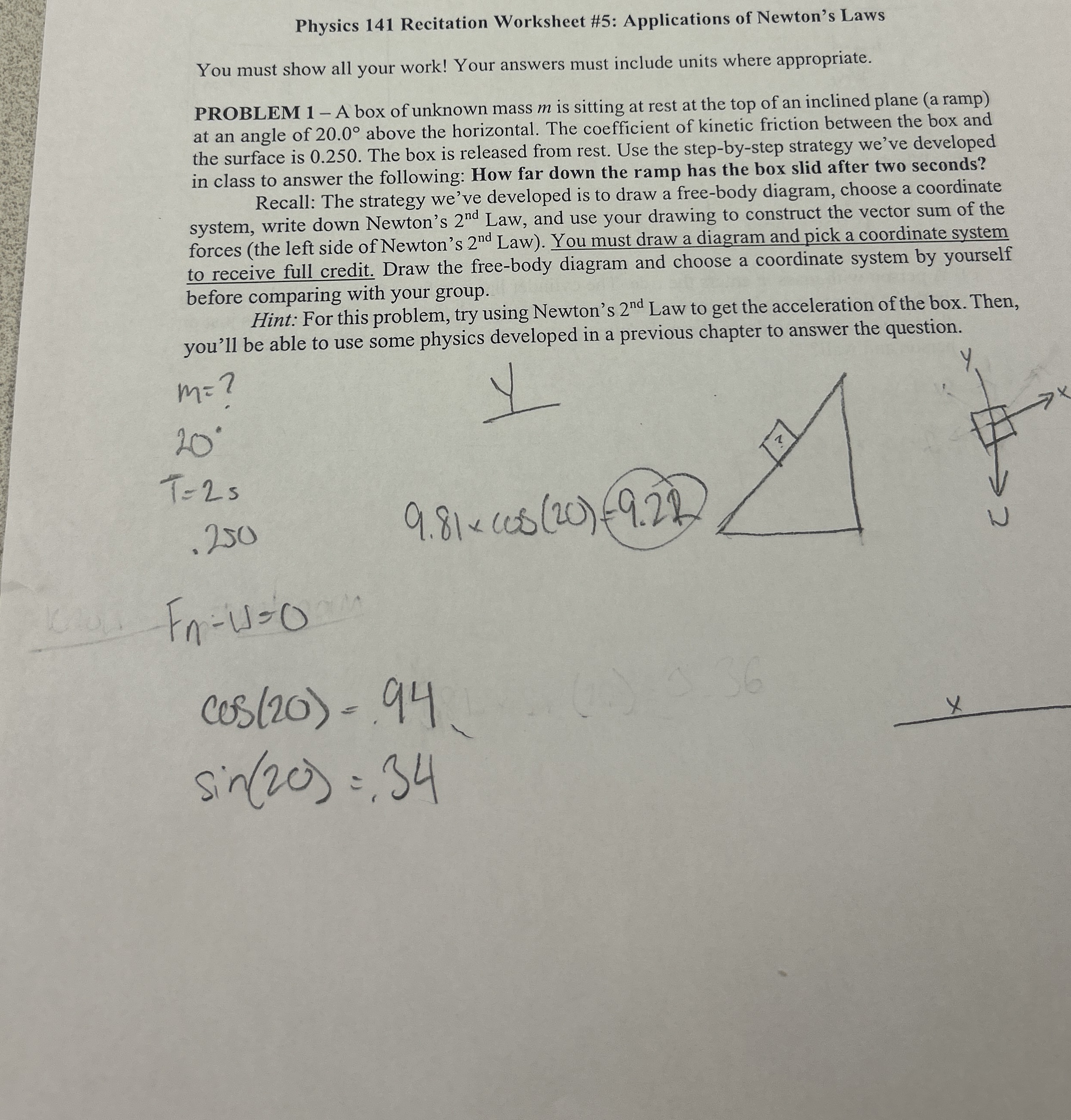 Solved Physics 141 ﻿Recitation Worksheet #5: Applications of | Chegg.com