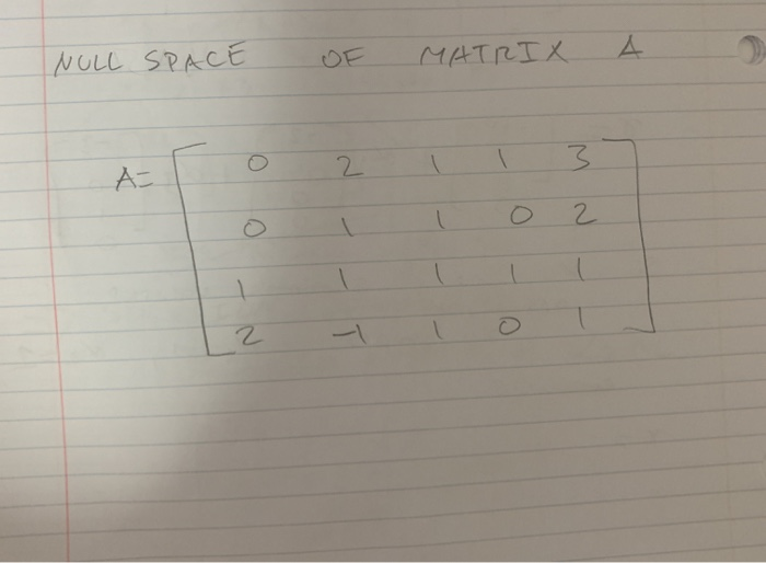 Solved NULL SPACE OF MATRIX A O I I o 2 | Chegg.com