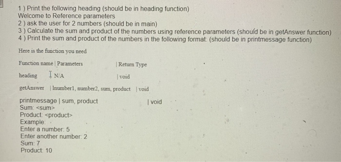 Solved 1) Print the following heading (should be in heading | Chegg.com