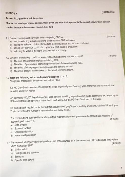 Solved [100 MARKS] SECTION A Answer ALL questions in this | Chegg.com