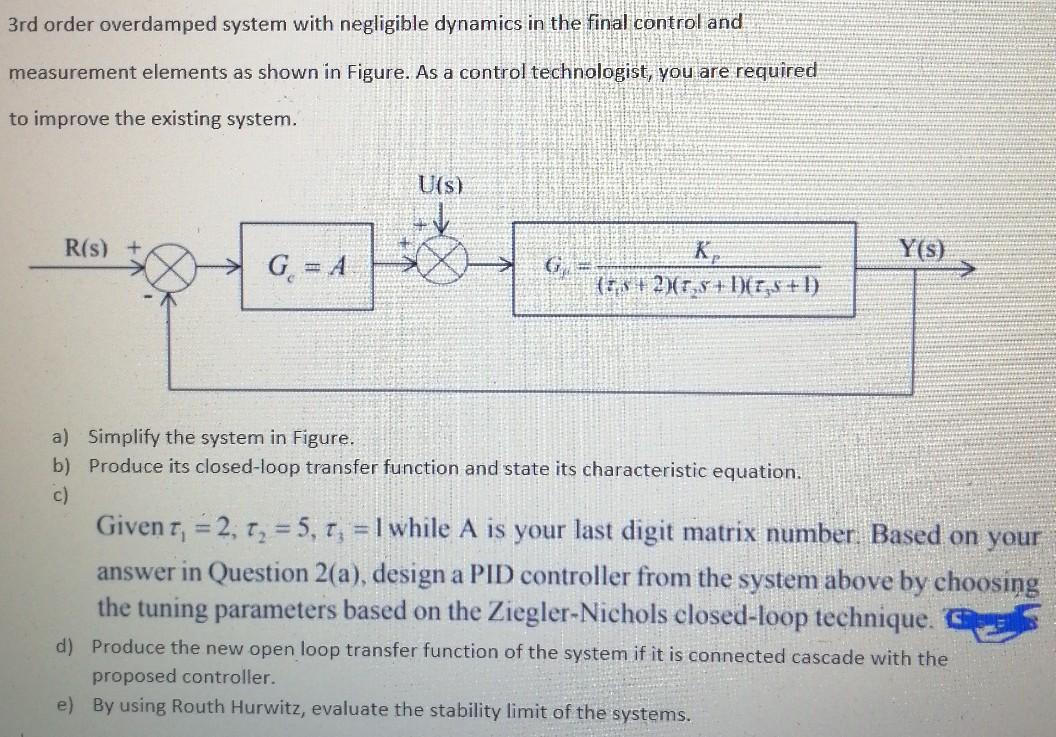3rd order overdamped system with negligible dynamics | Chegg.com