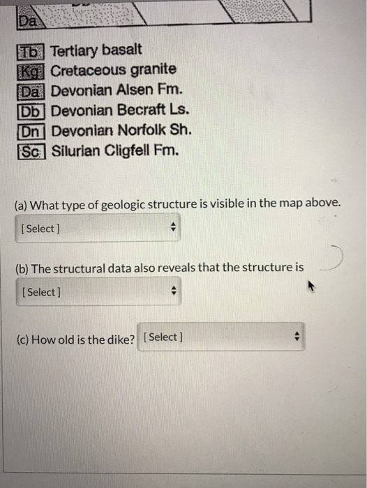 Solved Da Tb Tertiary basalt Ka Cretaceous granite Da | Chegg.com