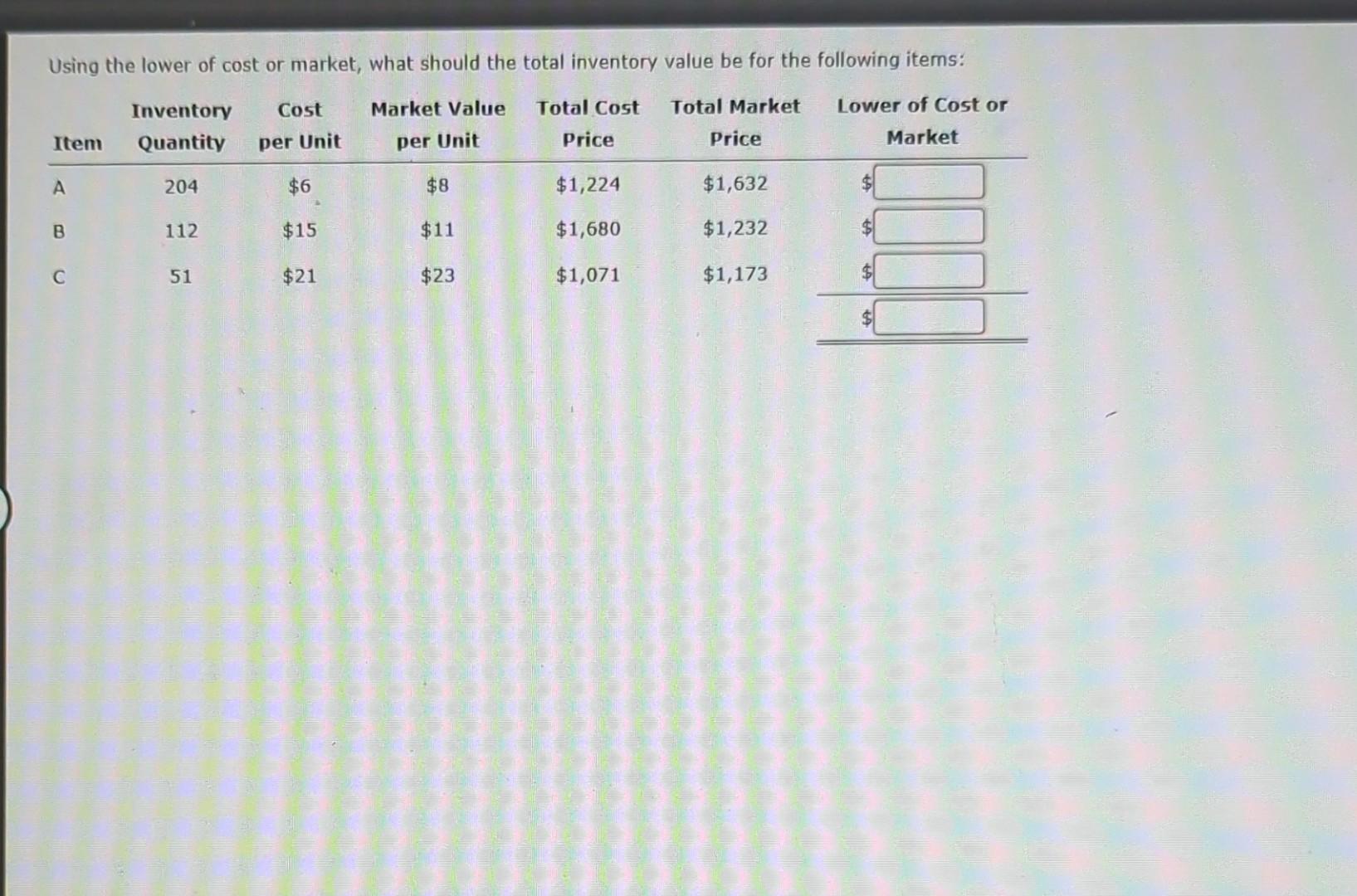 Solved Using the lower of cost or market, what should the | Chegg.com