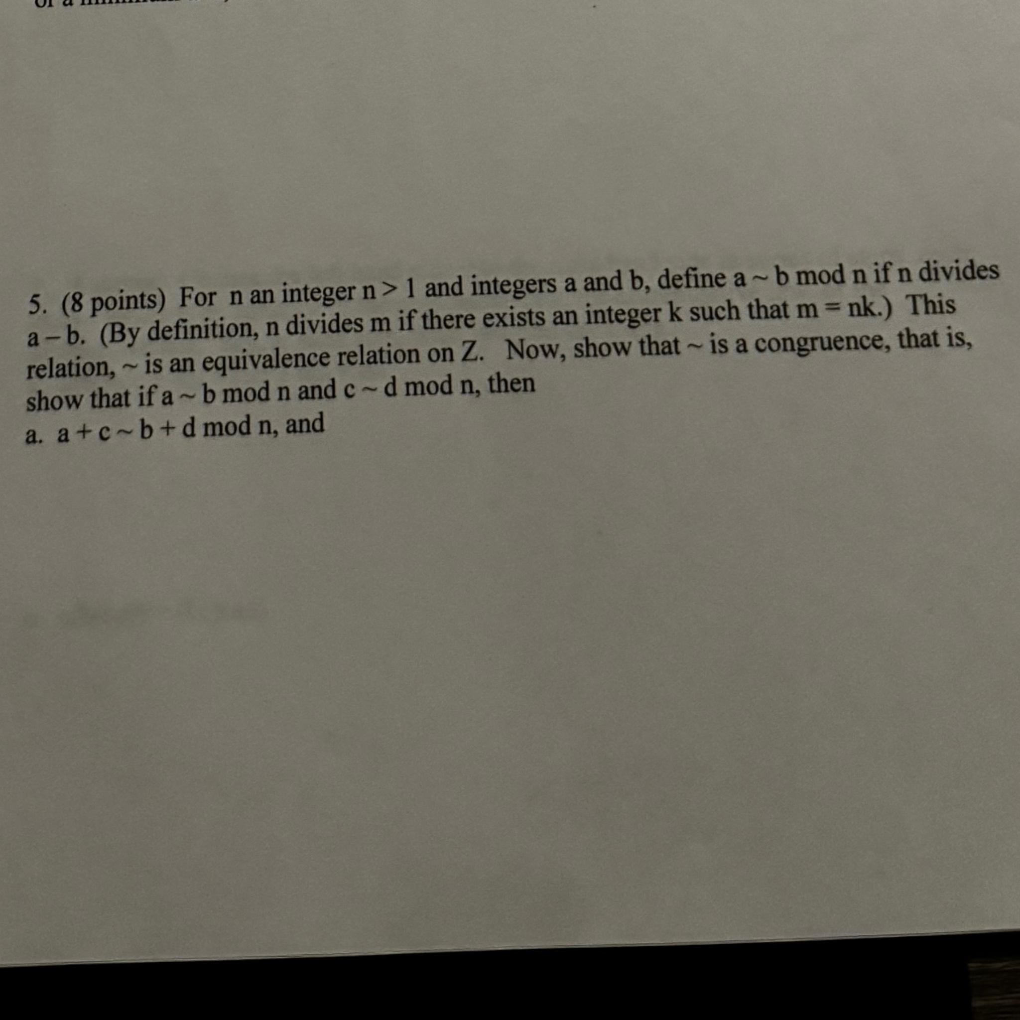 Solved ( 8 points) For n an integer n>1 and integers a and | Chegg.com