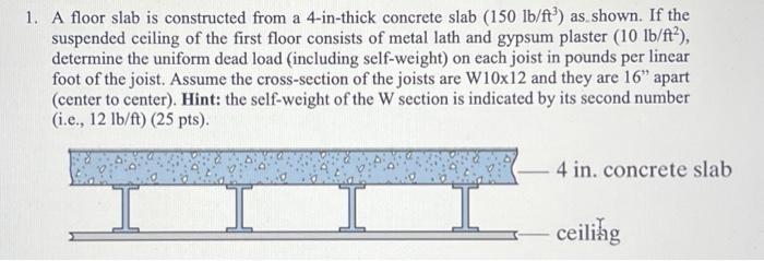 Solved A floor slab is constructed from a 4-in-thick | Chegg.com