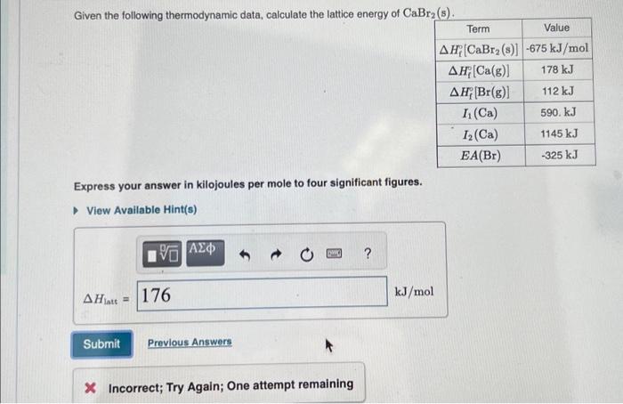 Solved Express your answer in kilojoules per mole to four | Chegg.com