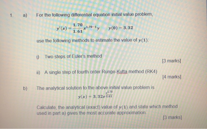Solved For the following differential equation initial value | Chegg.com