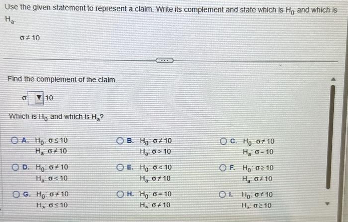 Solved Use the given statement to represent a claim. Write | Chegg.com